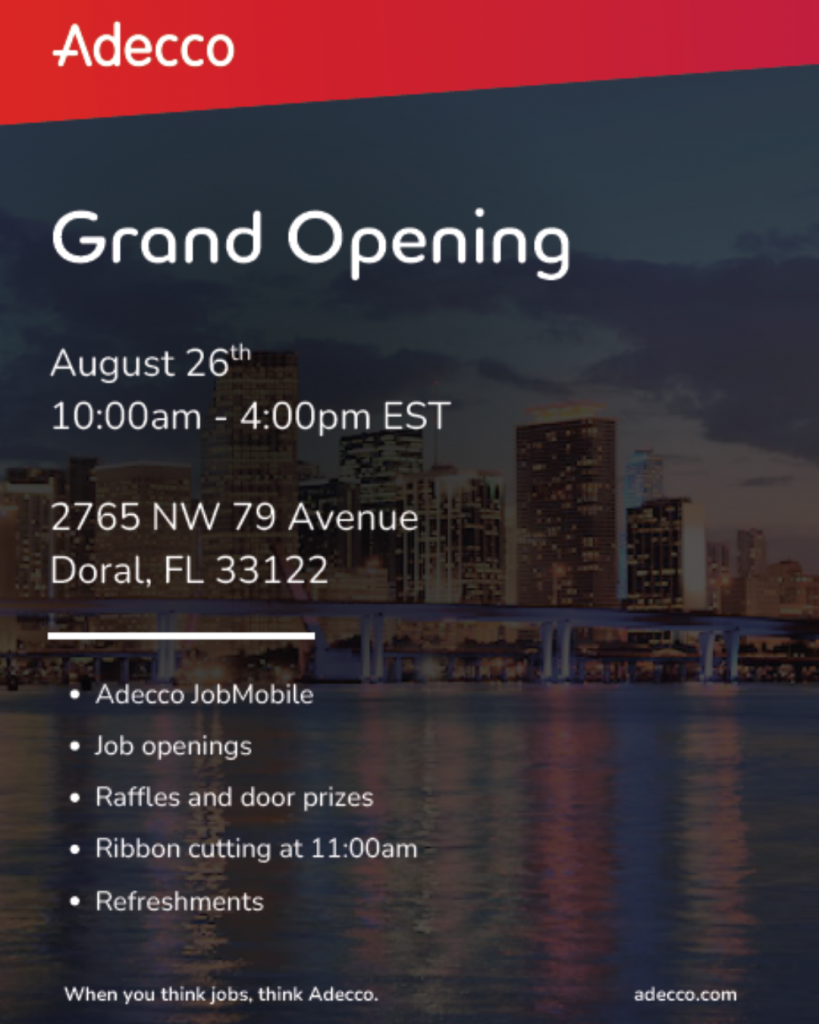 Adecco Join us for our Grand Opening | The Doral Chamber of Commerce ...